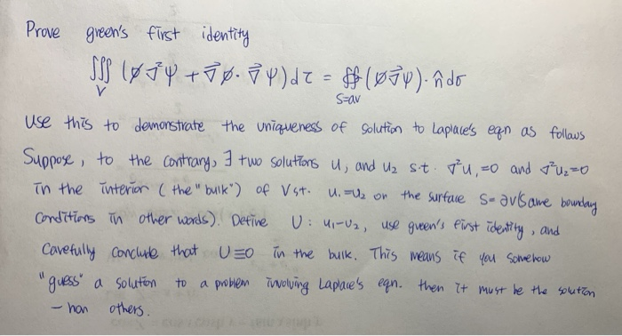 Solved Prove green's first identity SSS 1834 +50.34) de = | Chegg.com