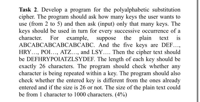 Solved Task 2. Develop a program for the polyalphabetic | Chegg.com