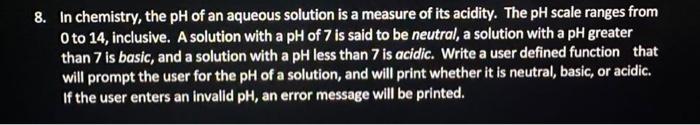 Solved 8. In chemistry, the pH of an aqueous solution is a | Chegg.com