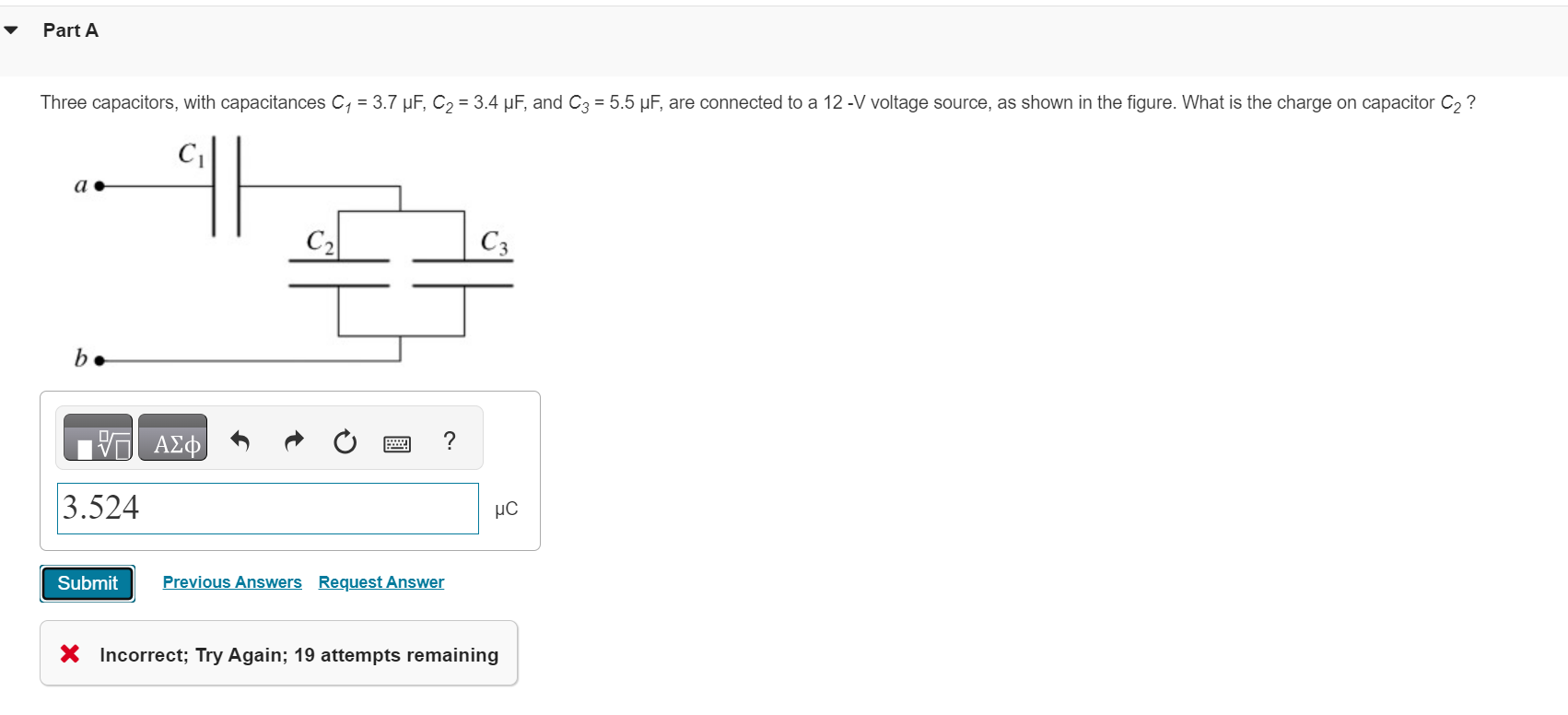 Solved Three capacitors, with capacitances | Chegg.com