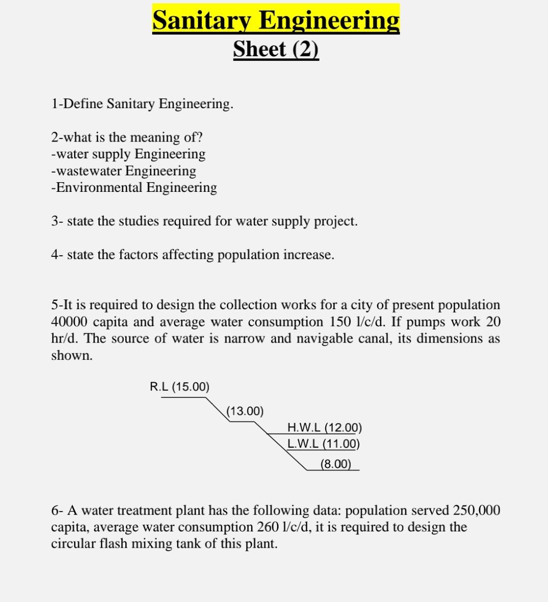 Sanitary Engineering Sheet (2) 1-Define Sanitary | Chegg.com