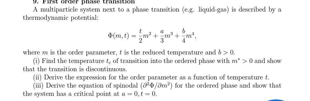 Solved 9. First order phase transition A multiparticle | Chegg.com