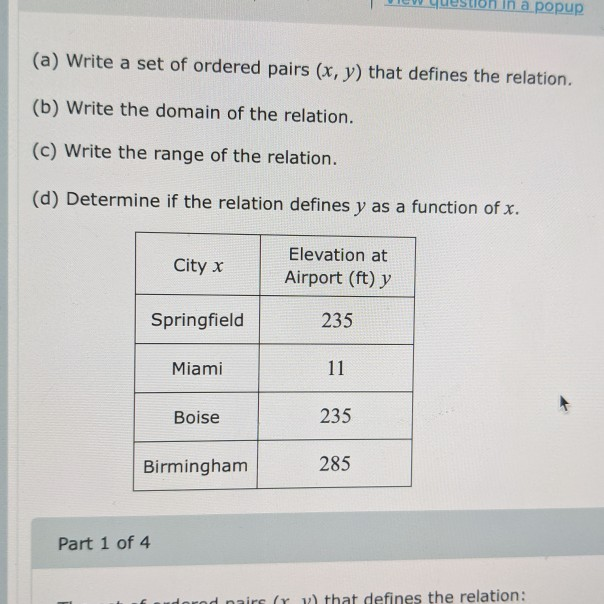 Solved In a popup (a) Write a set of ordered pairs (x, y) | Chegg.com