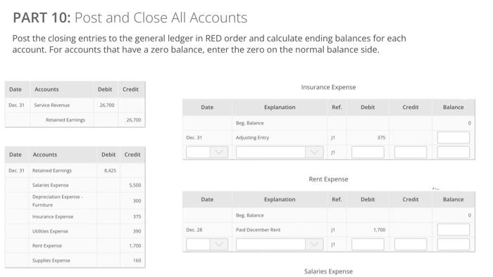Solved PART 10: Post and Close All Accounts Post the closing | Chegg.com