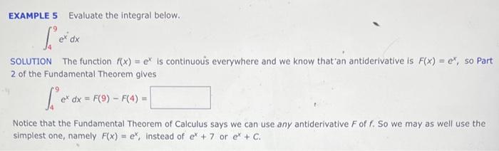 Solved EXAMPLE 5 Evaluate the integral below. ∫49exdx | Chegg.com