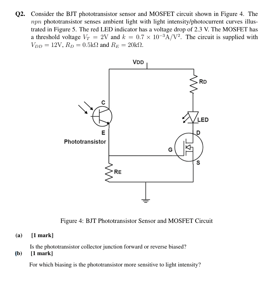 Solved Q2. ﻿Consider the BJT phototransistor sensor and | Chegg.com