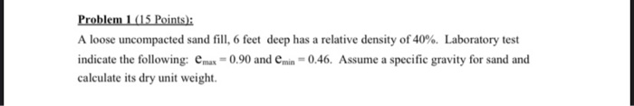 Solved Problem 1 (15 Points): A loose uncompacted sand fill, | Chegg.com
