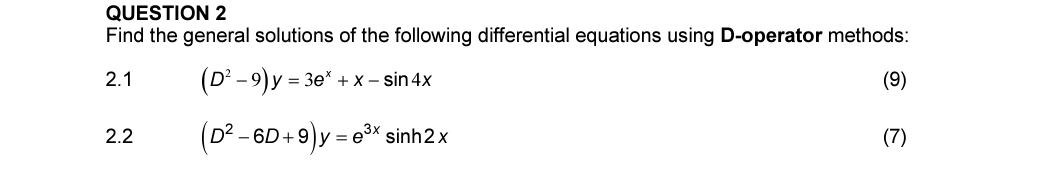 Solved QUESTION 2Find the general solutions of the following | Chegg.com