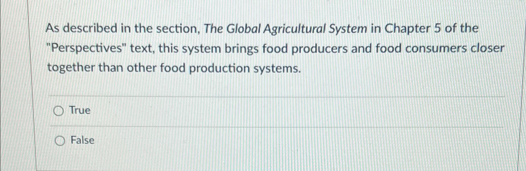 Solved As described in the section, The Global Agricultural | Chegg.com