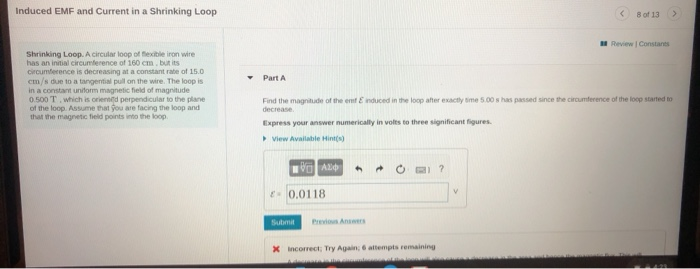 Solved Induced EMF and Current in a Shrinking Loop 8 of 13 | Chegg.com