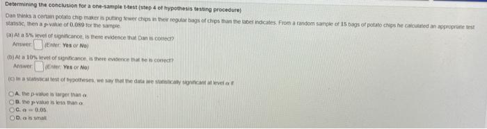 Solved Determining the conclusion for a one-sample t-test | Chegg.com