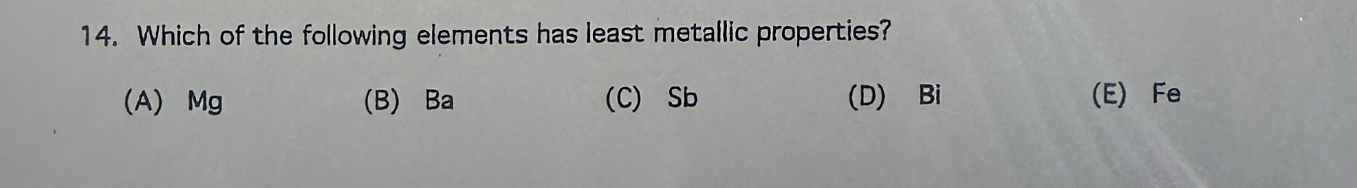 Solved Which of the following elements has least metallic | Chegg.com