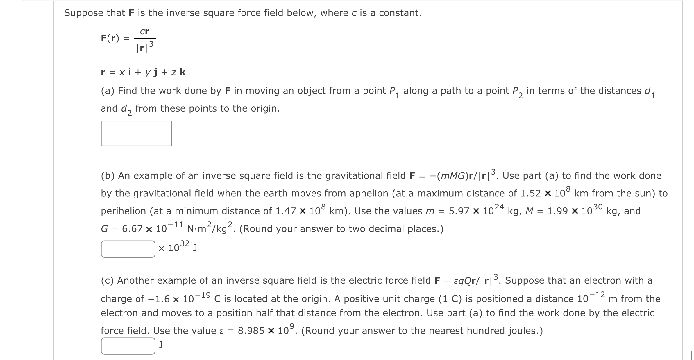 Solved Suppose that F ﻿is the inverse square force field | Chegg.com