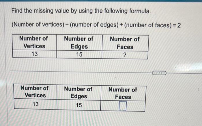 Solved Find the missing value by using the following | Chegg.com