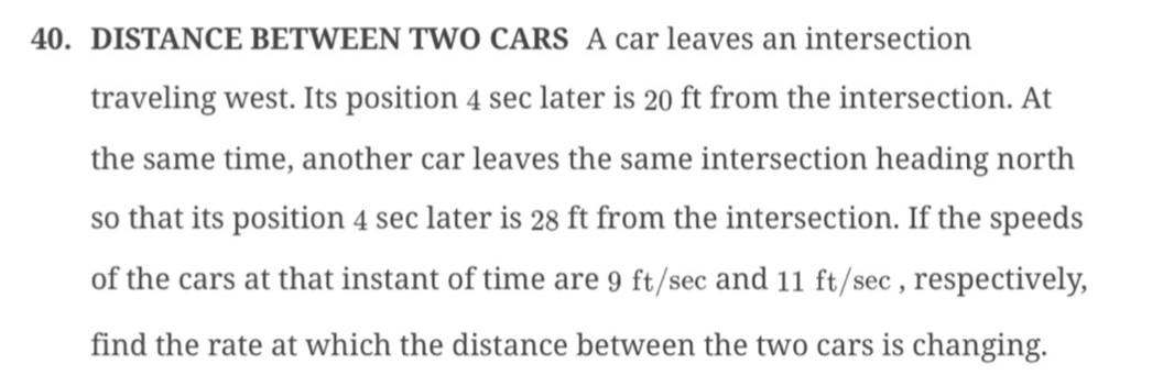 Solved DISTANCE BETWEEN TWO CARS A car leaves an | Chegg.com