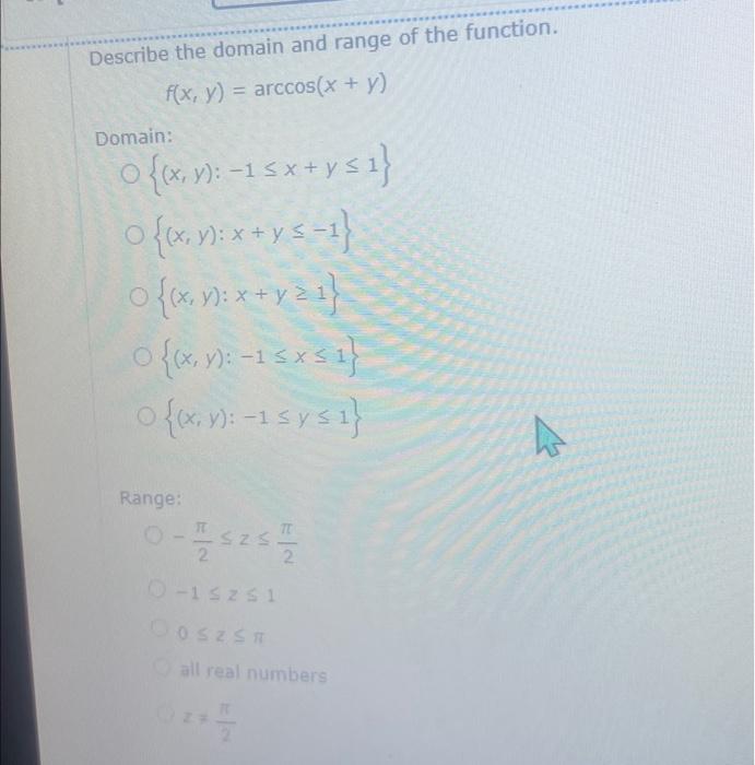Solved Describe the domain and range of the function. | Chegg.com