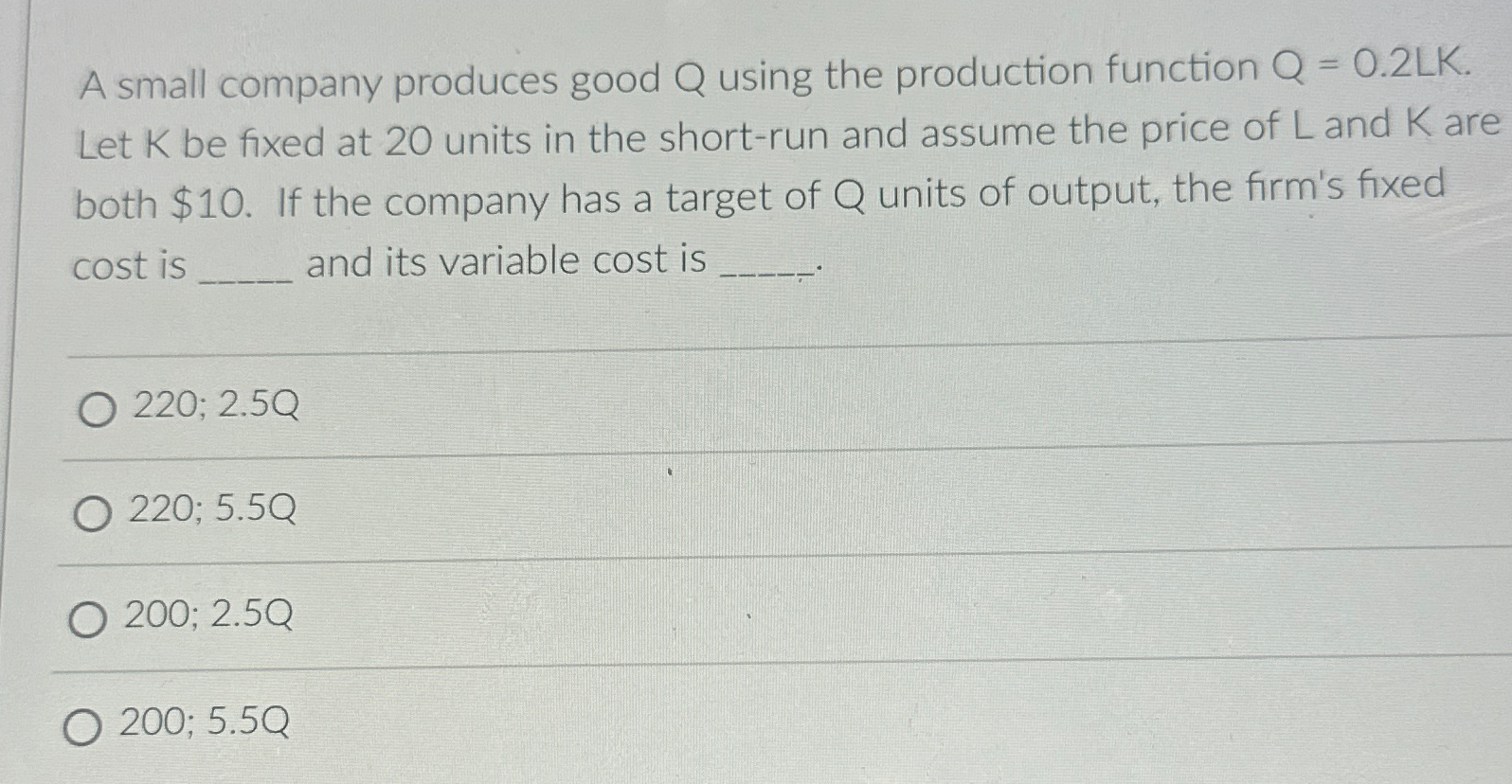 Solved A small company produces good Q ﻿using the production | Chegg.com