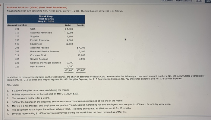 Solved CALCULATOR PRINTER VERSION BACK NEXT Problem 3-01A | Chegg.com