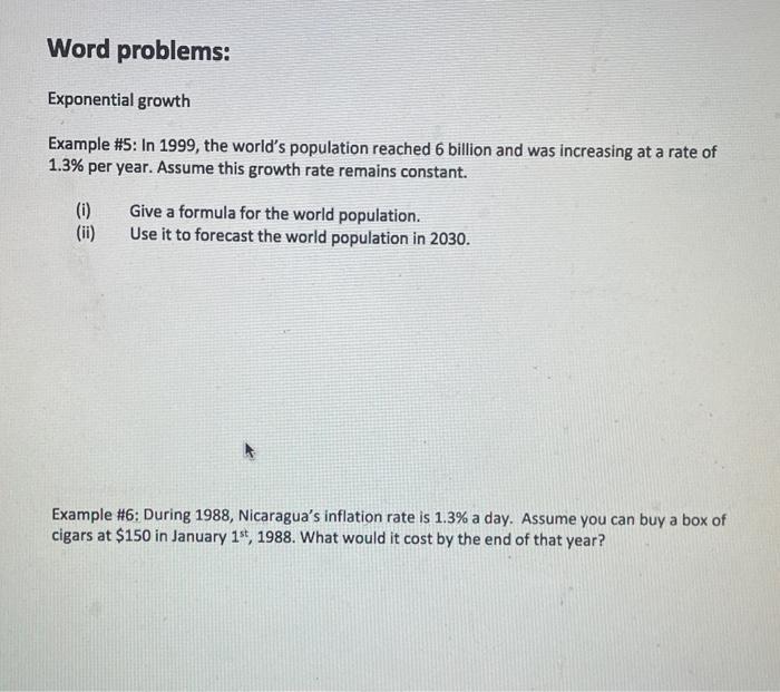 Solved Word problems: Exponential growth Example #5: In | Chegg.com