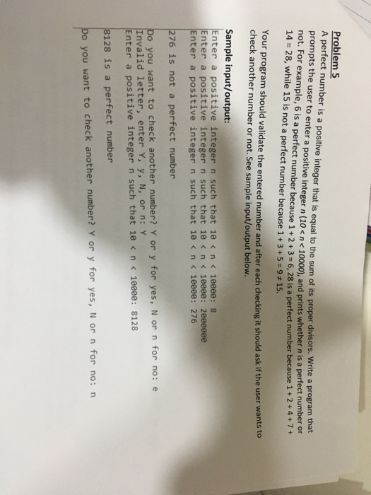 Solved Problem 5 A perrect number is a positive integer that | Chegg.com