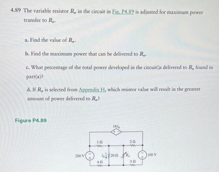 Solved 4.89 The variable resistor Ro in the circuit in Fig. | Chegg.com