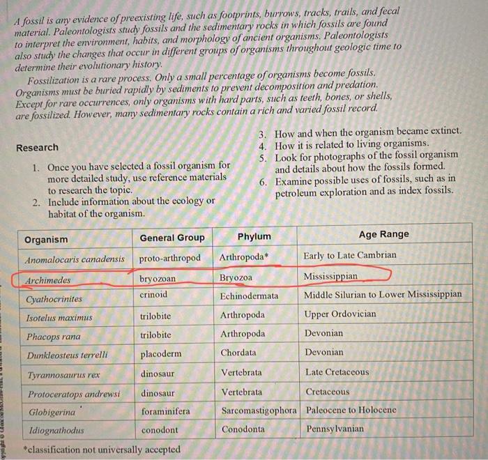 Solved A fossil is any evidence of preexisting life, such as | Chegg.com