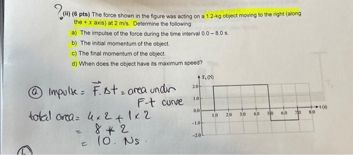 Solved (ii) (6 pts) The force shown in the figure was acting | Chegg.com
