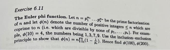 Solved Exercise 6.11 n The Euler phi function. Let n = | Chegg.com