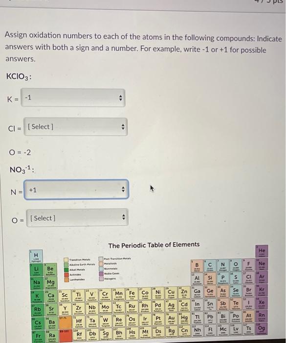 Solved Assign oxidation numbers to each of the atoms in the | Chegg.com