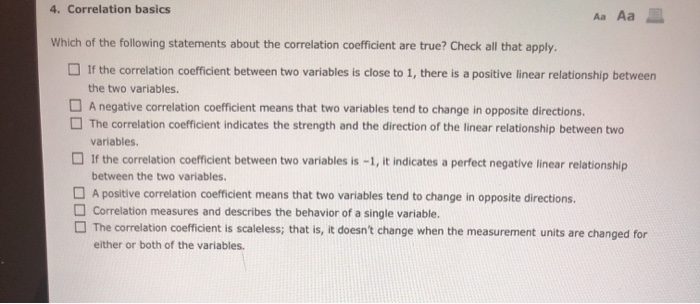 Solved 4. Correlation basics Aa Aa Which of the following | Chegg.com