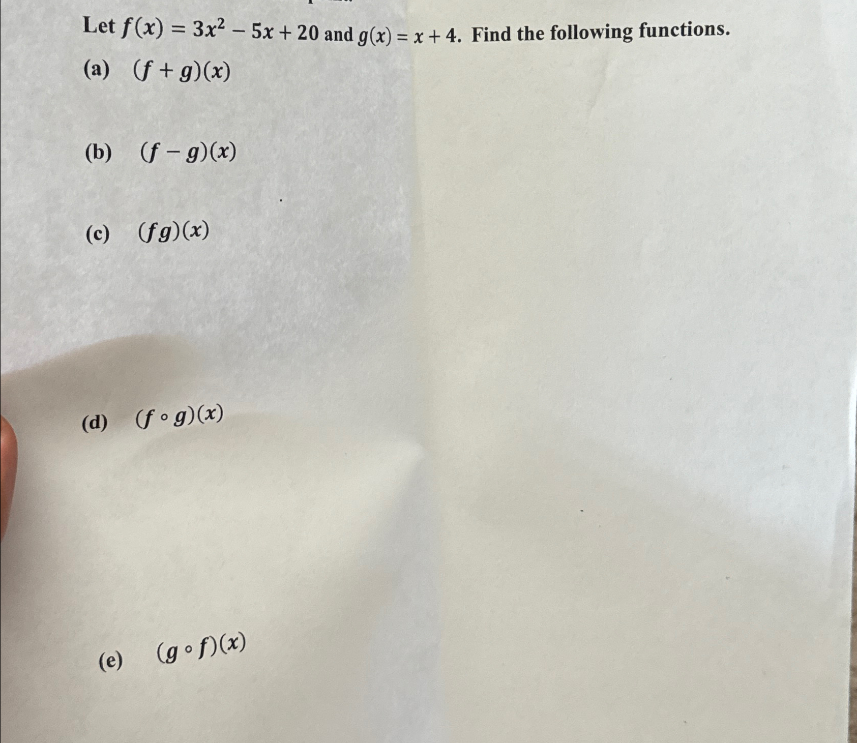 Solved Let F X 3x2 5x 20 ﻿and G X X 4 ﻿find The Following