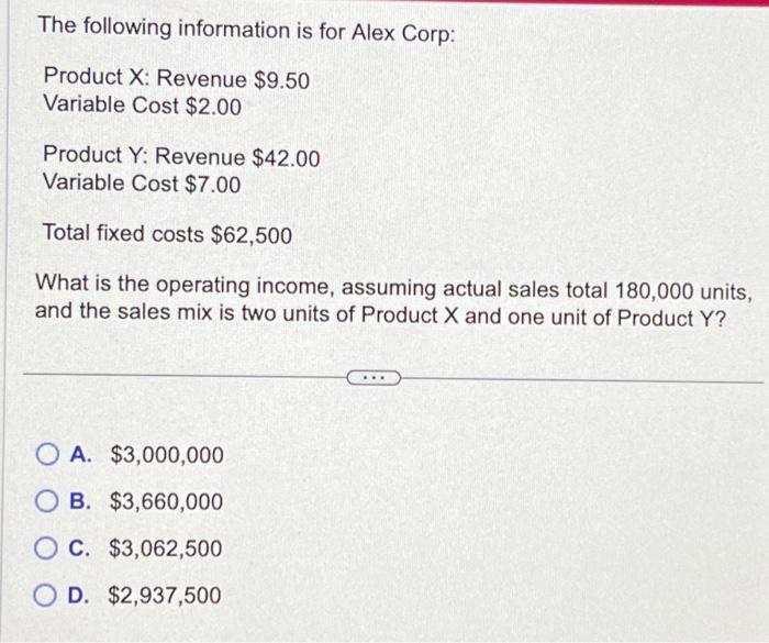 Solved The following information is for Alex Corp: Product | Chegg.com
