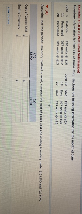 Solved Exercise 8-10 a-c (Part Level Submission) Inventory | Chegg.com