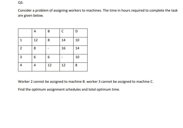 Solved Consider a problem of assigning workers to machines. | Chegg.com