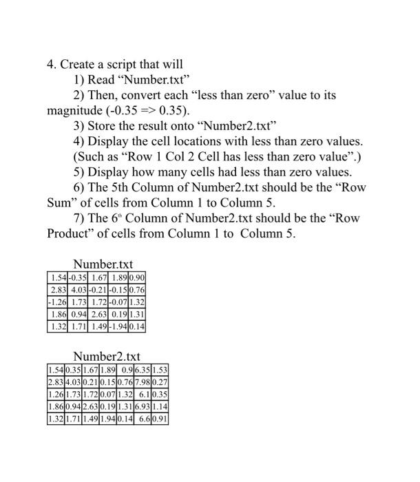 Solved 4. Create a script that will 1) Read "Number.txt" 2) | Chegg.com
