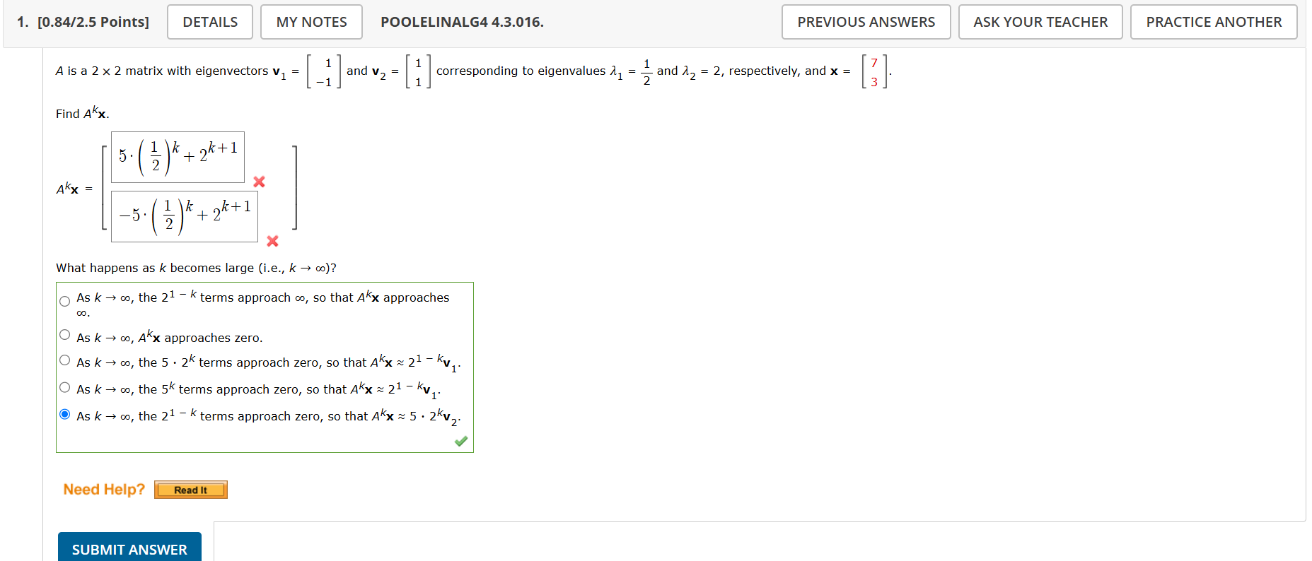 Solved A is a 2×2 ﻿matrix with eigenvectors v1=[1-1] ﻿and | Chegg.com