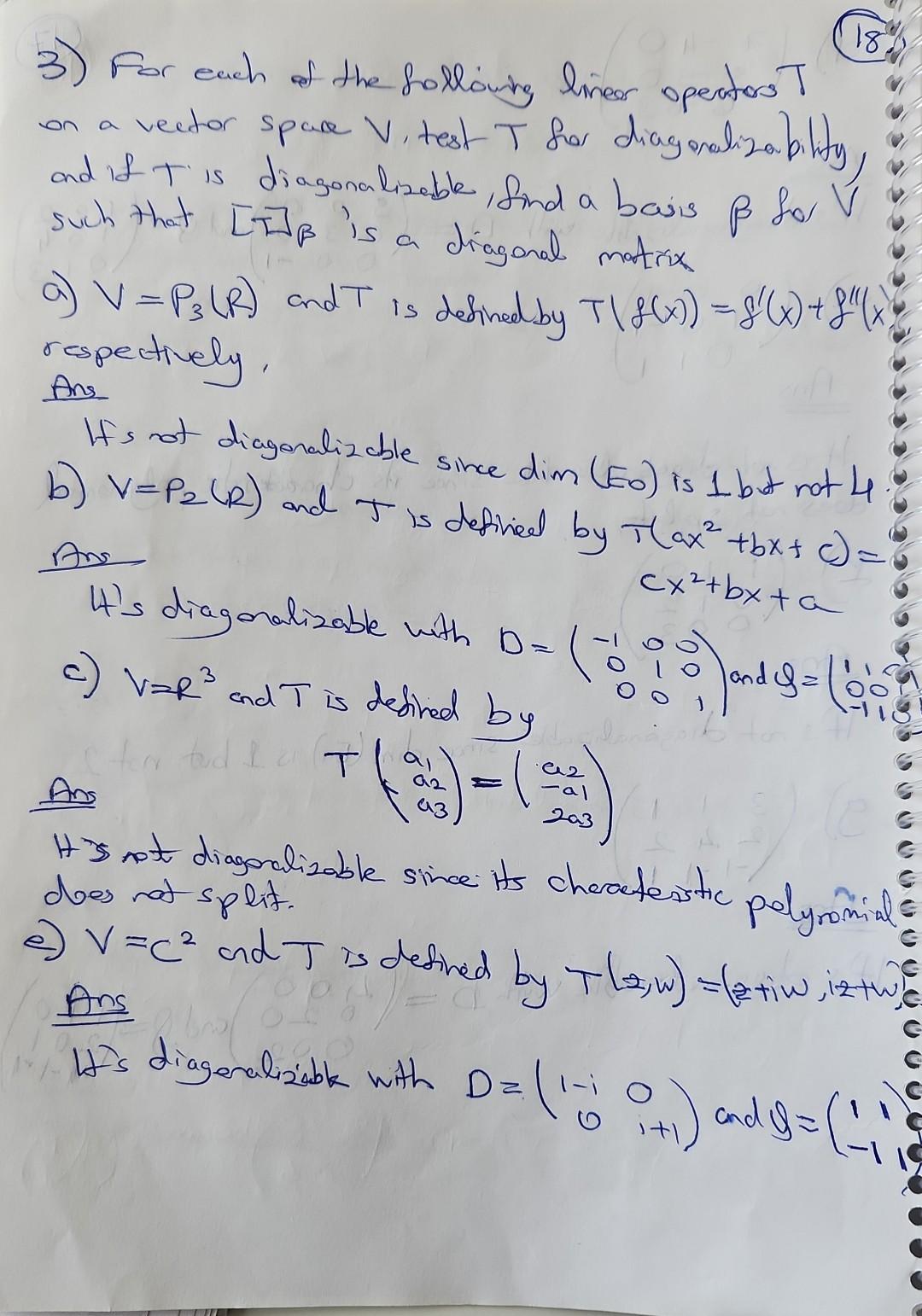 Solved 3) For each of the following lineor opertor T an a | Chegg.com