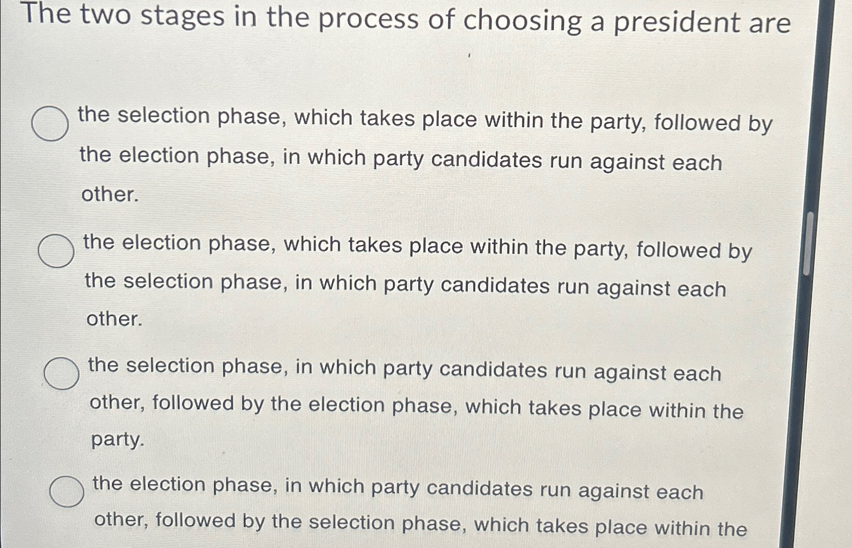 Solved The two stages in the process of choosing a president | Chegg.com