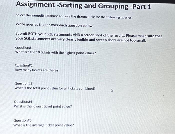 Solved Select the sampdb database and use the tickets table | Chegg.com