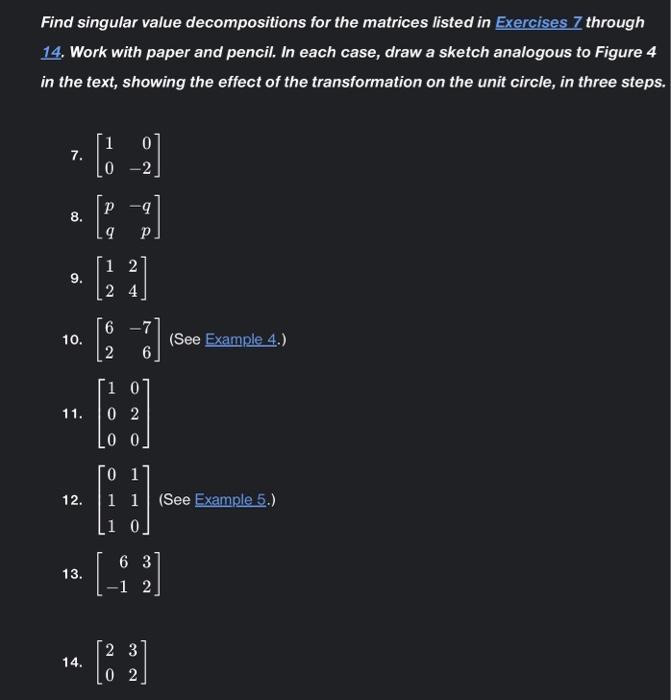 Solved Find singular value decompositions for the matrices | Chegg.com