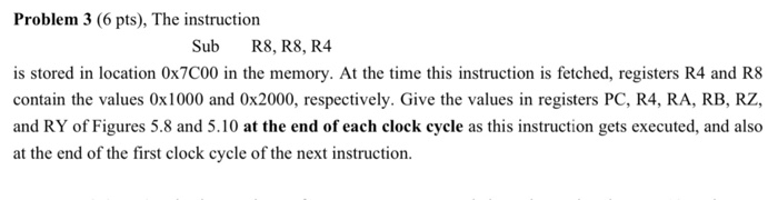 Solved Problem 3 (6 pts), The instruction Sub R8, R8, R4 is | Chegg.com