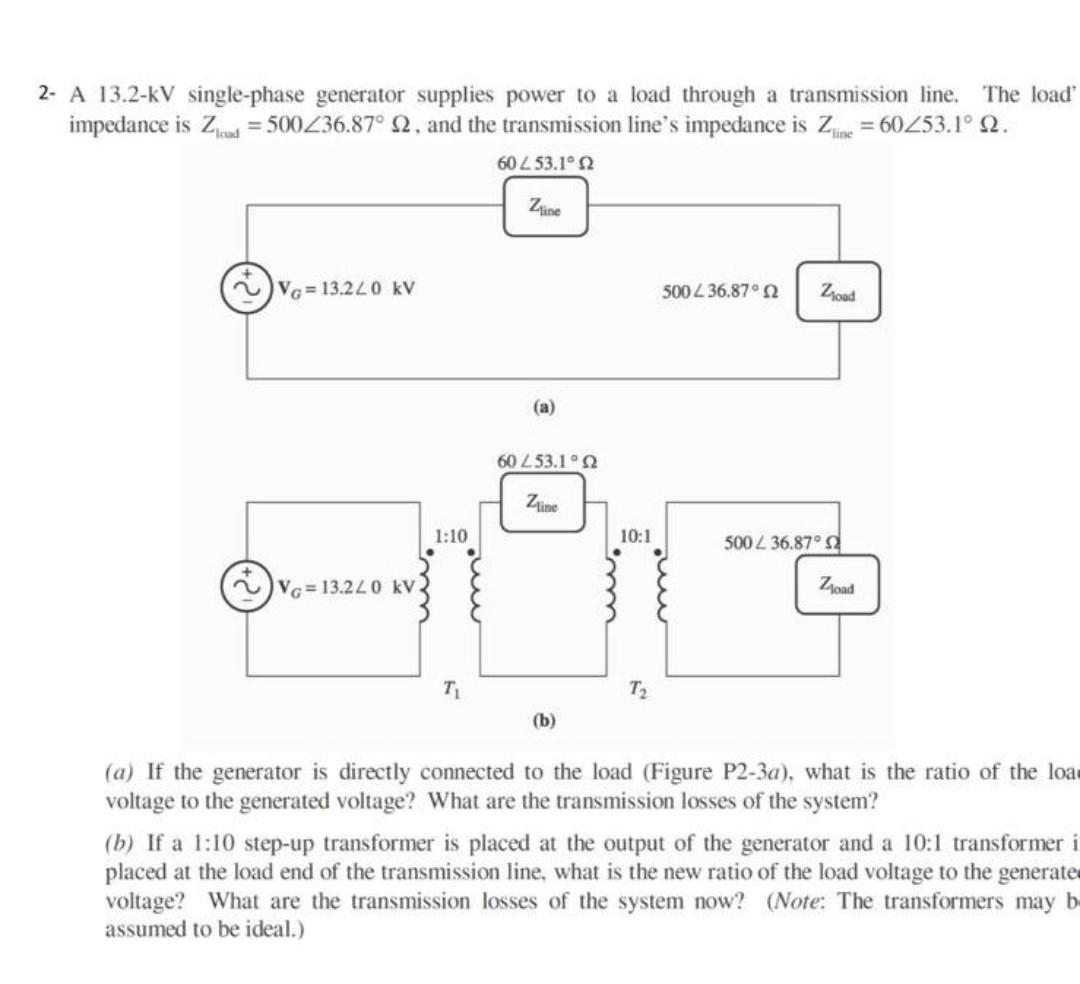 Solved 2- A 13.2-kV single-phase generator supplies power to | Chegg.com