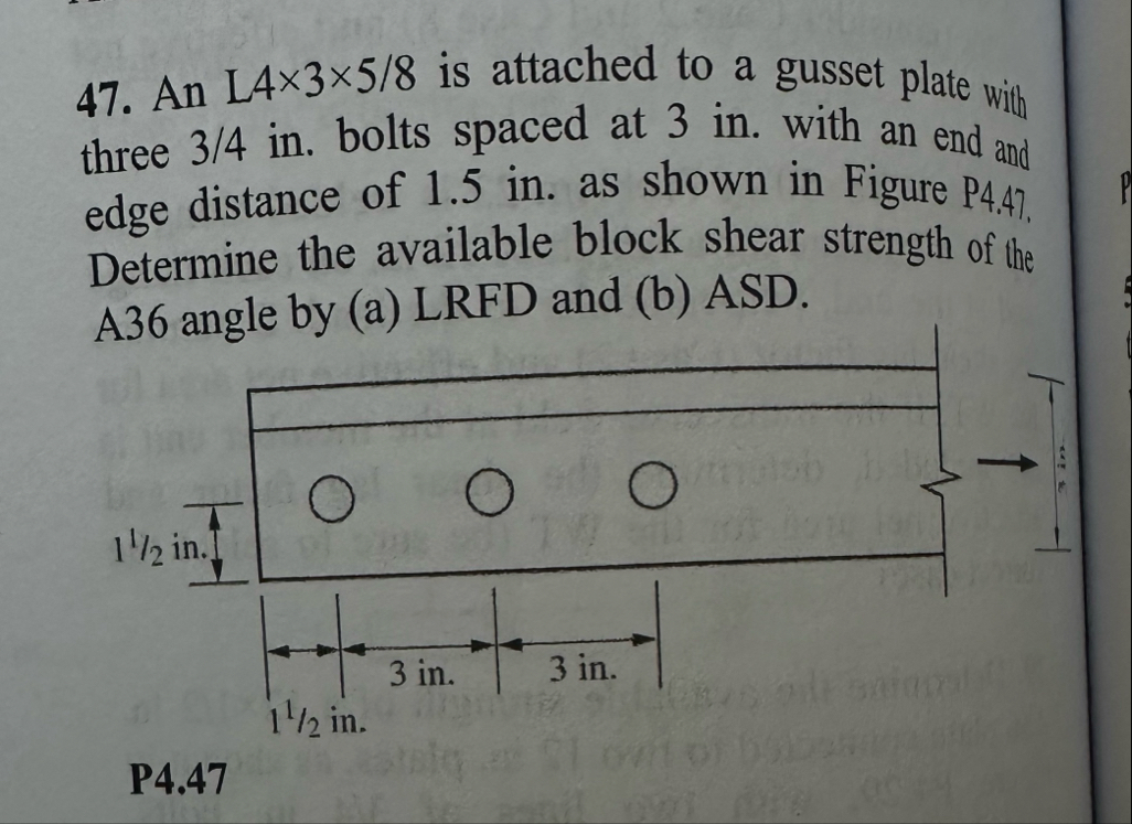 Solved An L4×3×58 ﻿is attached to a gusset plate with three | Chegg.com