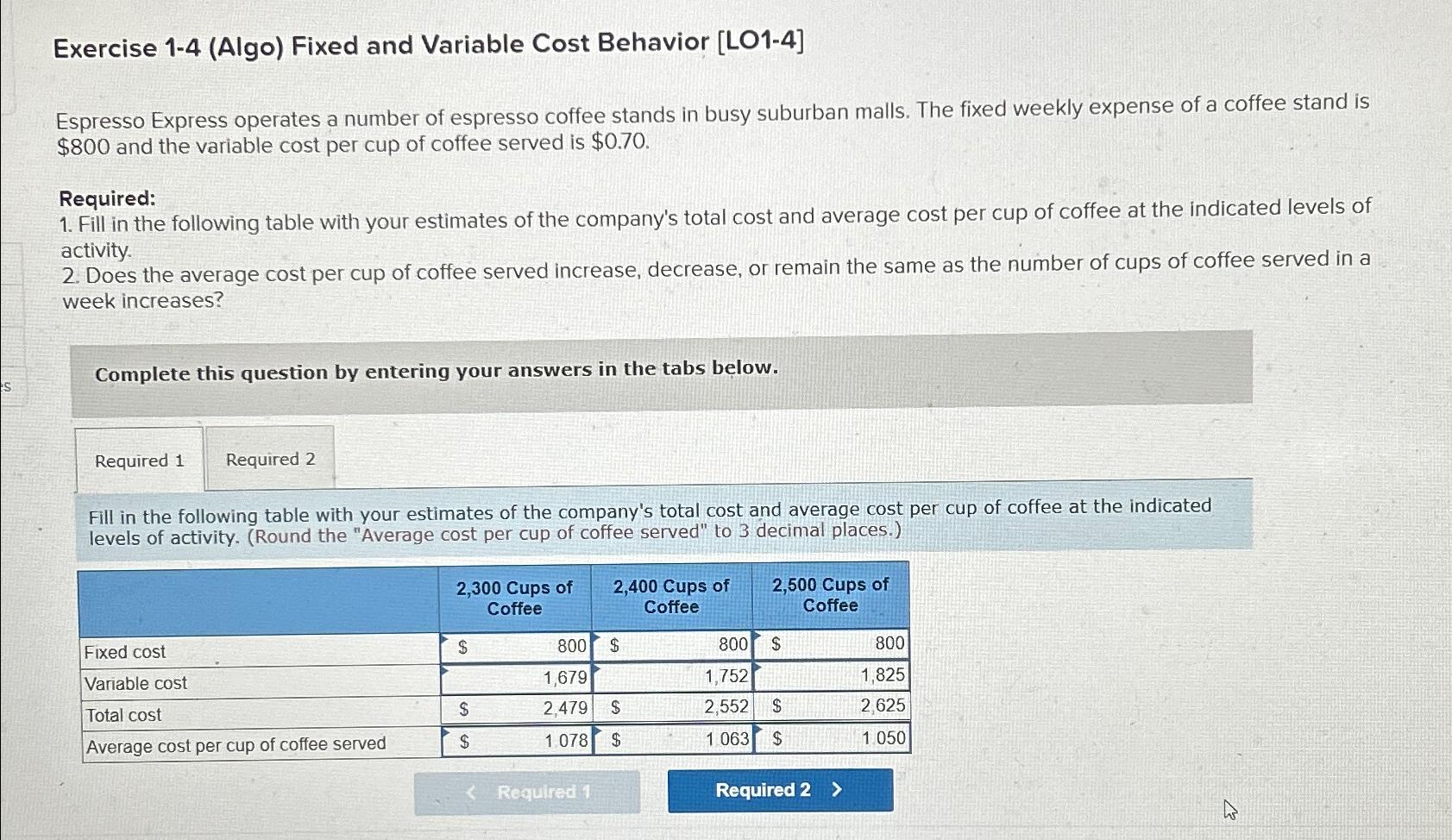 Solved Exercise 1 4 Algo ﻿fixed And Variable Cost Behavior 4386