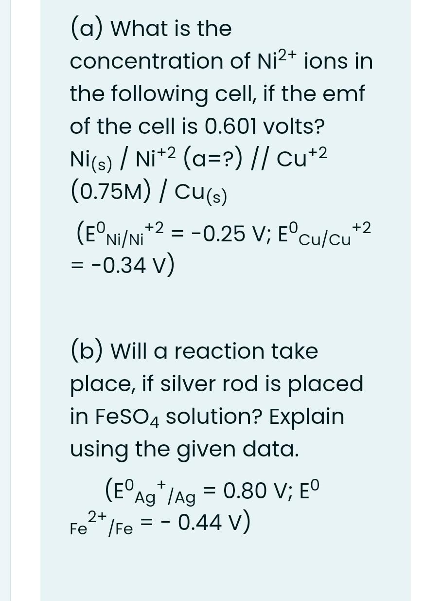 Solved (a) What is the concentration of Ni2+ ions in the | Chegg.com