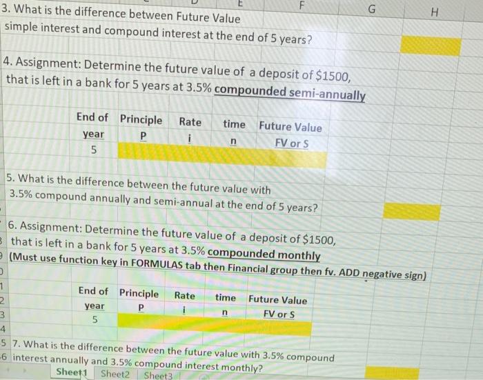 Solved 4 5 For 1. Use excel formula to calculate FV simple | Chegg.com