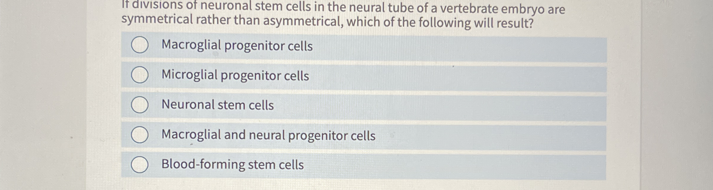 Solved It divisions of neuronal stem cells in the neural | Chegg.com
