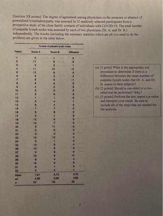 Solved Question 3[8 points]: The degree of agreement among | Chegg.com
