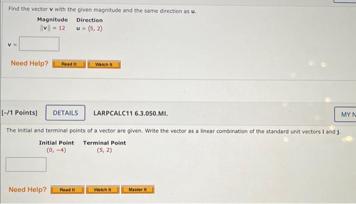 Solved Find The Vector V With The Given Magnitude And The