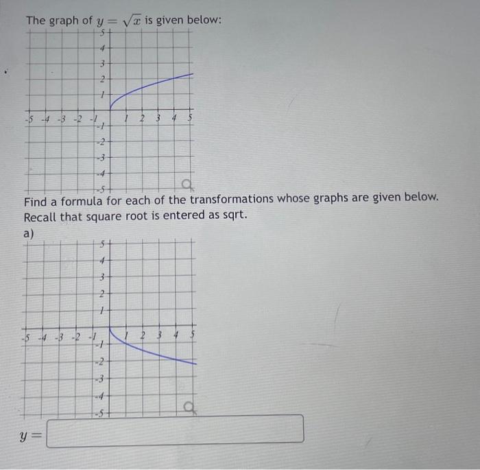 Solved The graph of \\( y=\\sqrt{x} \\) is given below: Find | Chegg.com